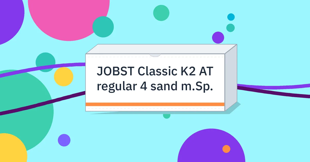Symbolbild: Packung mit der Aufschrift JOBST Classic K2 AT regular 4 sand m.Sp. (PZN 10728984) – Verfügbarkeit und Bezug in Apotheken in Frankfurt am Main