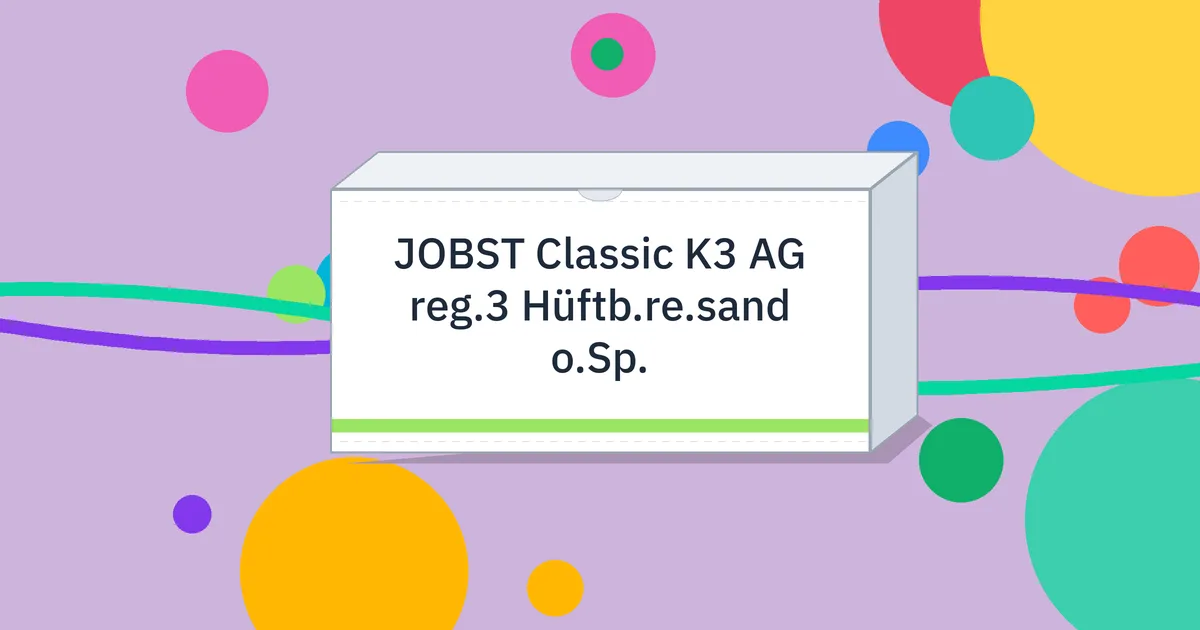 Symbolbild: Packung mit der Aufschrift JOBST Classic K3 AG reg.3 Hüftb.re.sand o.Sp. (PZN 13076507) – Verfügbarkeit und Bezug in Apotheken in Frankfurt am Main