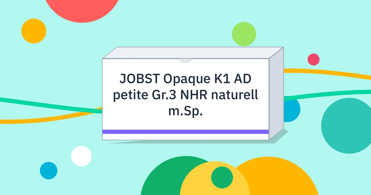 Symbolbild: Packung mit der Aufschrift JOBST Opaque K1 AD petite Gr.3 NHR naturell m.Sp. (PZN 13078908) – Verfügbarkeit und Bezug in Apotheken in Frankfurt am Main