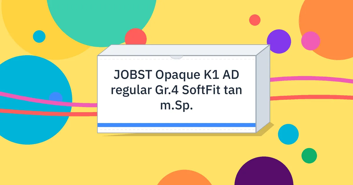 Symbolbild: Packung mit der Aufschrift JOBST Opaque K1 AD regular Gr.4 SoftFit tan m.Sp. (PZN 16263121) – Verfügbarkeit und Bezug in Apotheken in Frankfurt am Main