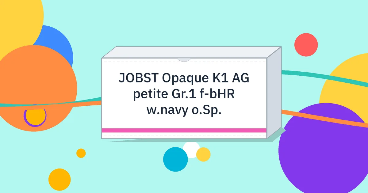 Symbolbild: Packung mit der Aufschrift JOBST Opaque K1 AG petite Gr.1 f-bHR w.navy o.Sp. (PZN 13087681) – Verfügbarkeit und Bezug in Apotheken in Frankfurt am Main