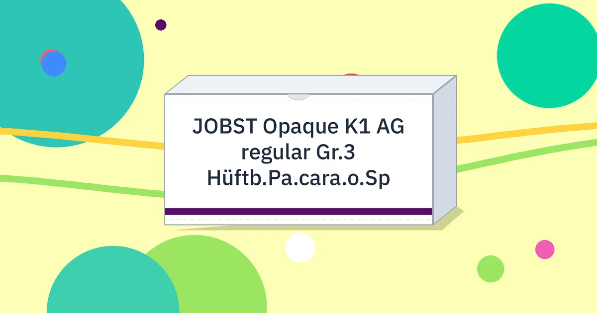 Symbolbild: Packung mit der Aufschrift JOBST Opaque K1 AG regular Gr.3 Hüftb.Pa.cara.o.Sp (PZN 13100772) – Verfügbarkeit und Bezug in Apotheken in Frankfurt am Main