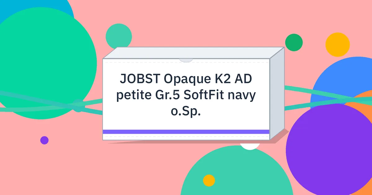 Symbolbild: Packung mit der Aufschrift JOBST Opaque K2 AD petite Gr.5 SoftFit navy o.Sp. (PZN 13110084) – Verfügbarkeit und Bezug in Apotheken in Frankfurt am Main