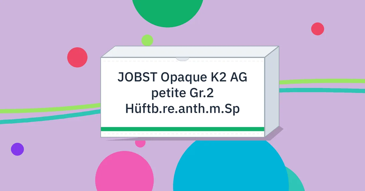 Symbolbild: Packung mit der Aufschrift JOBST Opaque K2 AG petite Gr.2 Hüftb.re.anth.m.Sp (PZN 16288865) – Verfügbarkeit und Bezug in Apotheken in Frankfurt am Main
