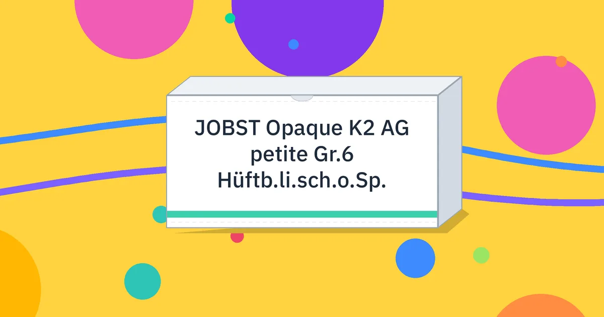 Symbolbild: Packung mit der Aufschrift JOBST Opaque K2 AG petite Gr.6 Hüftb.li.sch.o.Sp. (PZN 13114165) – Verfügbarkeit und Bezug in Apotheken in Frankfurt am Main