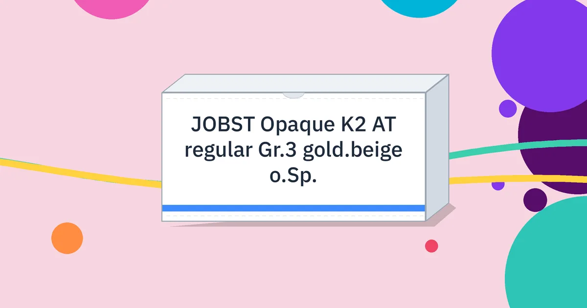 Symbolbild: Packung mit der Aufschrift JOBST Opaque K2 AT regular Gr.3 gold.beige o.Sp. (PZN 16289209) – Verfügbarkeit und Bezug in Apotheken in Frankfurt am Main