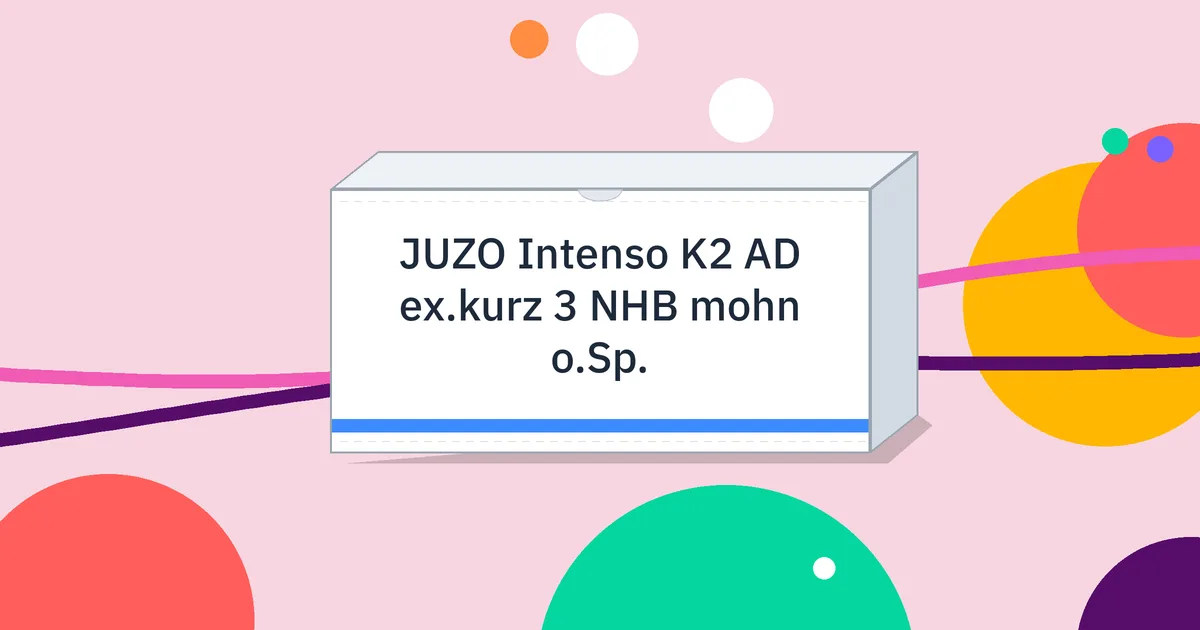Symbolbild: Packung mit der Aufschrift JUZO Intenso K2 AD ex.kurz 3 NHB mohn o.Sp. (PZN 18622311) – Verfügbarkeit und Bezug in Apotheken in Frankfurt am Main
