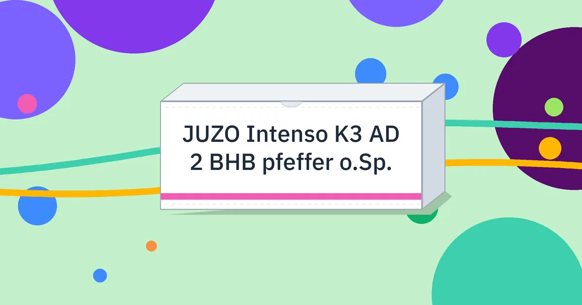 Symbolbild: Packung mit der Aufschrift JUZO Intenso K3 AD 2 BHB pfeffer o.Sp. (PZN 18644844) – Verfügbarkeit und Bezug in Apotheken in Frankfurt am Main
