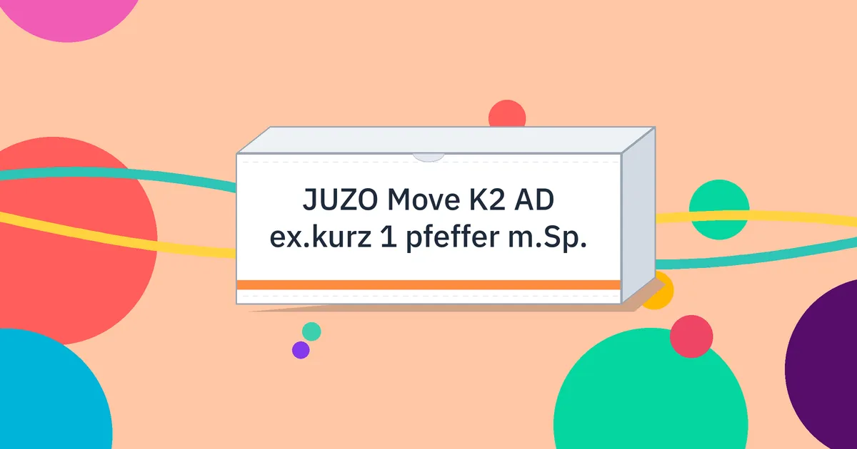 Symbolbild: Packung mit der Aufschrift JUZO Move K2 AD ex.kurz 1 pfeffer m.Sp. (PZN 16341016) – Verfügbarkeit und Bezug in Apotheken in Frankfurt am Main