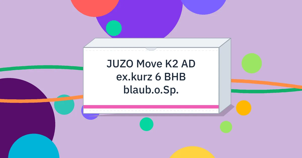 Symbolbild: Packung mit der Aufschrift JUZO Move K2 AD ex.kurz 6 BHB blaub.o.Sp. (PZN 18542629) – Verfügbarkeit und Bezug in Apotheken in Frankfurt am Main