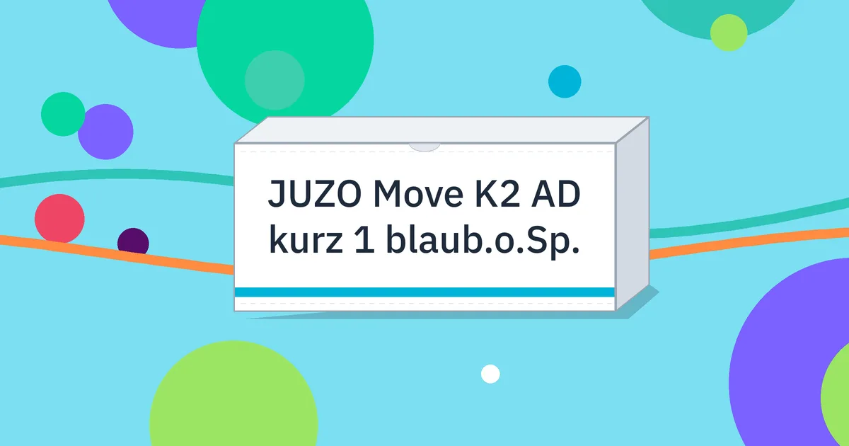 Symbolbild: Packung mit der Aufschrift JUZO Move K2 AD kurz 1 blaub.o.Sp. (PZN 18540783) – Verfügbarkeit und Bezug in Apotheken in Frankfurt am Main