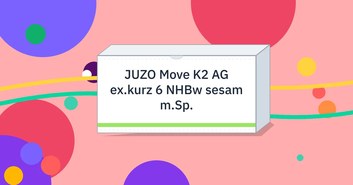Symbolbild: Packung mit der Aufschrift JUZO Move K2 AG ex.kurz 6 NHBw sesam m.Sp. (PZN 18531092) – Verfügbarkeit und Bezug in Apotheken in Frankfurt am Main