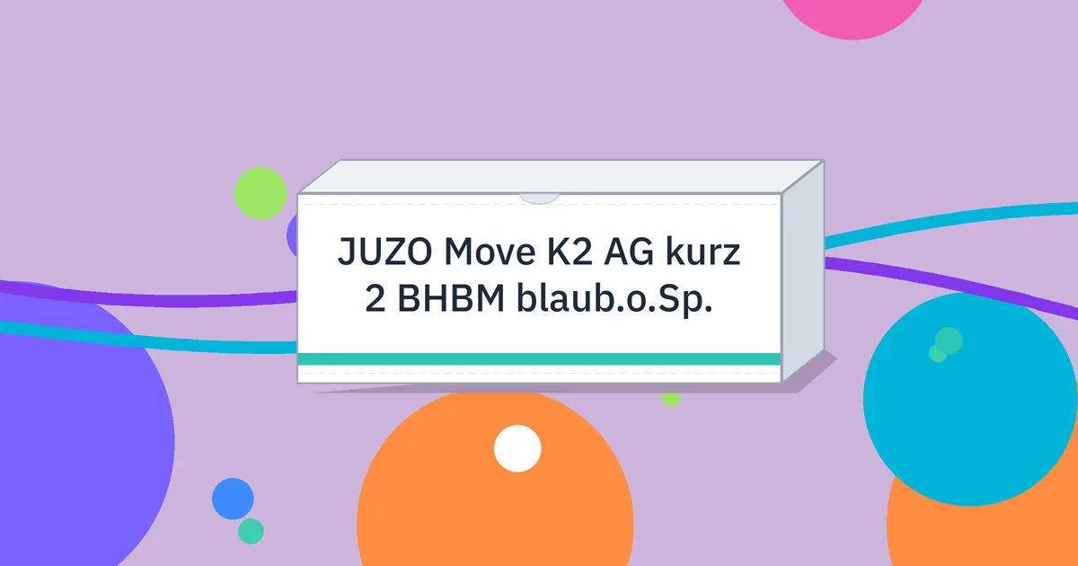 Symbolbild: Packung mit der Aufschrift JUZO Move K2 AG kurz 2 BHBM blaub.o.Sp. (PZN 18562098) – Verfügbarkeit und Bezug in Apotheken in Frankfurt am Main