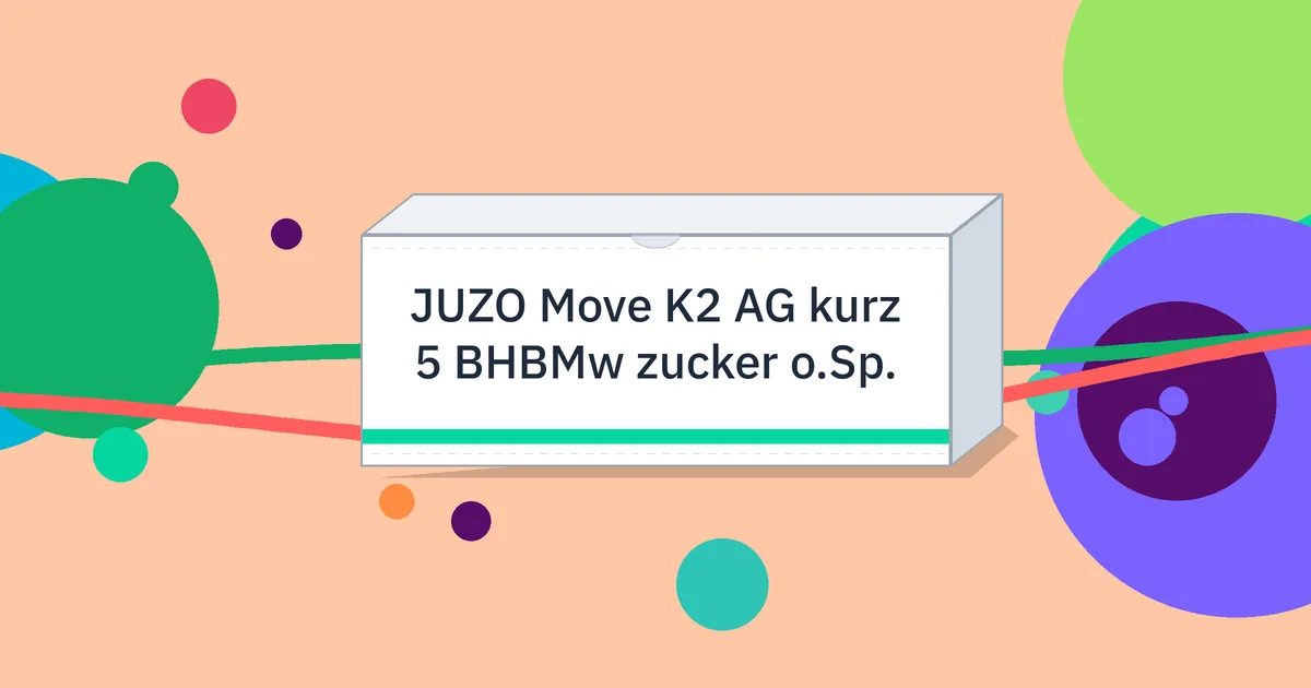 Symbolbild: Packung mit der Aufschrift JUZO Move K2 AG kurz 5 BHBMw zucker o.Sp. (PZN 18530715) – Verfügbarkeit und Bezug in Apotheken in Frankfurt am Main