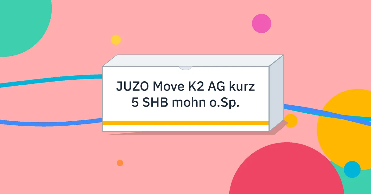 Symbolbild: Packung mit der Aufschrift JUZO Move K2 AG kurz 5 SHB mohn o.Sp. (PZN 18561561) – Verfügbarkeit und Bezug in Apotheken in Frankfurt am Main