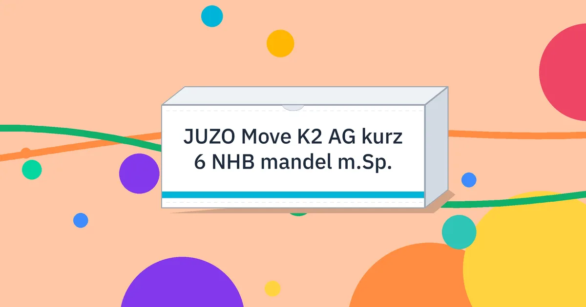 Symbolbild: Packung mit der Aufschrift JUZO Move K2 AG kurz 6 NHB mandel m.Sp. (PZN 16637219) – Verfügbarkeit und Bezug in Apotheken in Frankfurt am Main