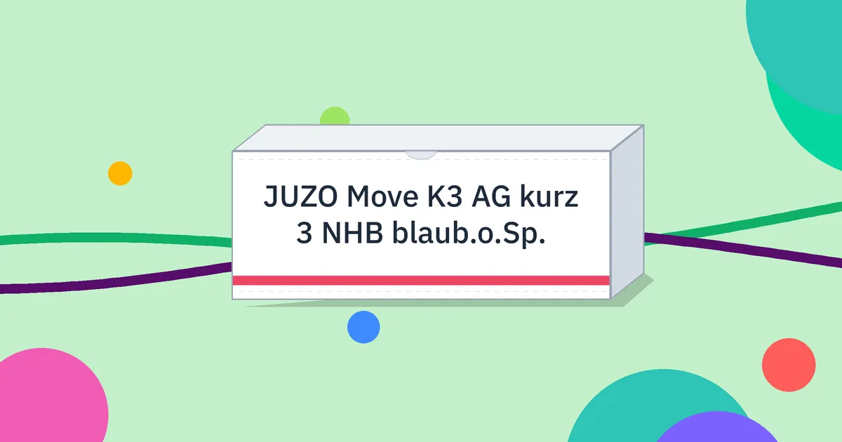 Symbolbild: Packung mit der Aufschrift JUZO Move K3 AG kurz 3 NHB blaub.o.Sp. (PZN 18592981) – Verfügbarkeit und Bezug in Apotheken in Frankfurt am Main