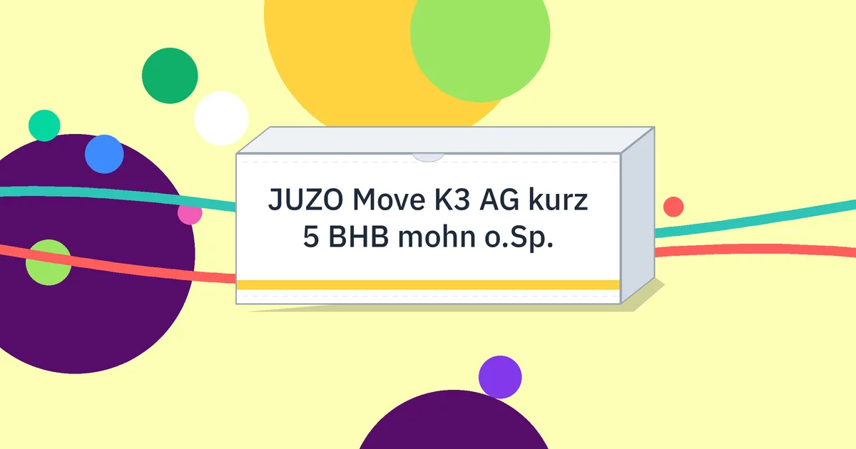 Symbolbild: Packung mit der Aufschrift JUZO Move K3 AG kurz 5 BHB mohn o.Sp. (PZN 18593503) – Verfügbarkeit und Bezug in Apotheken in Frankfurt am Main