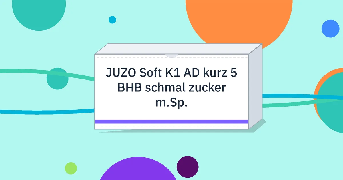 Symbolbild: Packung mit der Aufschrift JUZO Soft K1 AD kurz 5 BHB schmal zucker m.Sp. (PZN 15461468) – Verfügbarkeit und Bezug in Apotheken in Frankfurt am Main