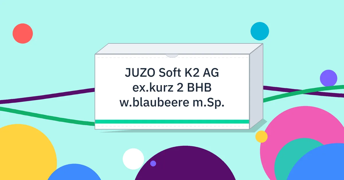 Symbolbild: Packung mit der Aufschrift JUZO Soft K2 AG ex.kurz 2 BHB w.blaubeere m.Sp. (PZN 14843475) – Verfügbarkeit und Bezug in Apotheken in Frankfurt am Main