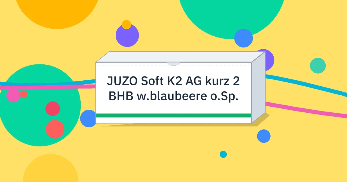 Symbolbild: Packung mit der Aufschrift JUZO Soft K2 AG kurz 2 BHB w.blaubeere o.Sp. (PZN 14842814) – Verfügbarkeit und Bezug in Apotheken in Frankfurt am Main