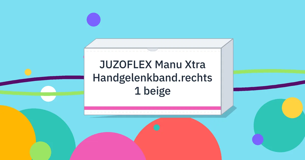 Symbolbild: Packung mit der Aufschrift JUZOFLEX Manu Xtra Handgelenkband.rechts 1 beige (PZN 16635433) – Verfügbarkeit und Bezug in Apotheken in Frankfurt am Main