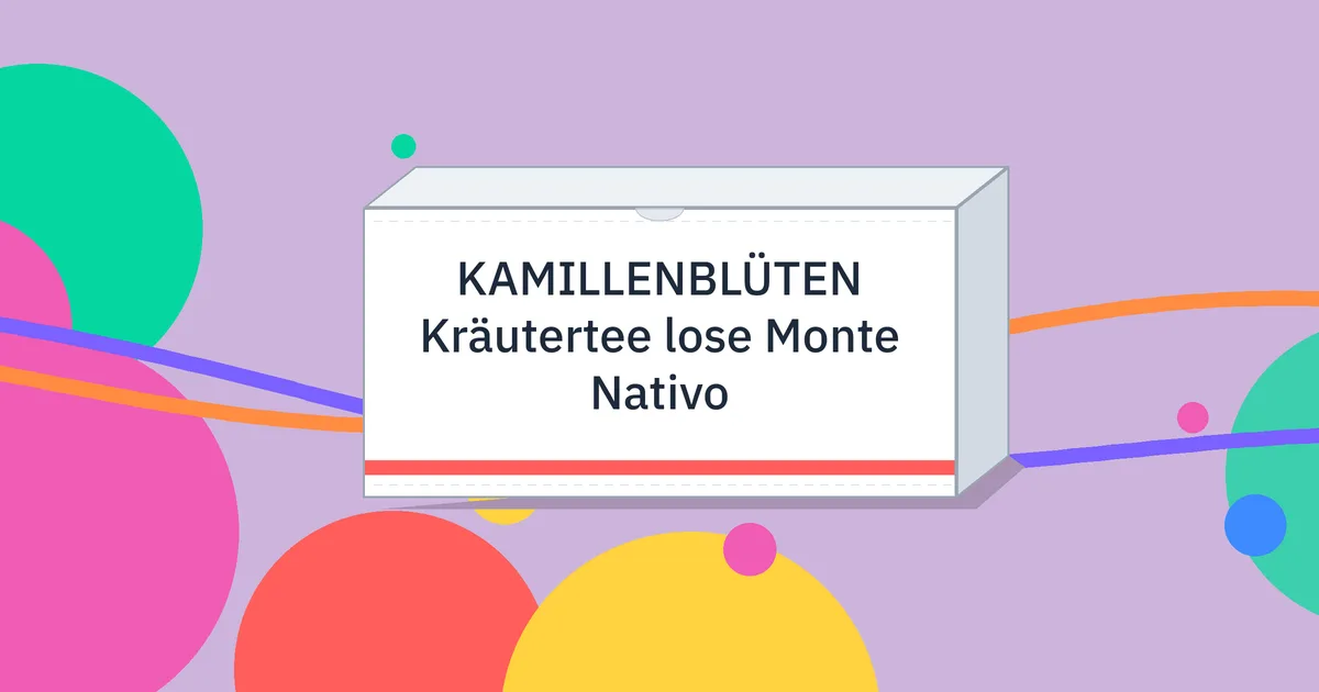 Symbolbild: Packung mit der Aufschrift KAMILLENBLÜTEN Kräutertee lose Monte Nativo (PZN 20349762) – Verfügbarkeit und Bezug in Apotheken in Frankfurt am Main