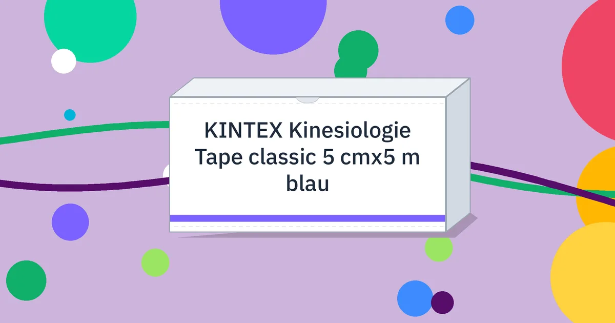 Symbolbild: Packung mit der Aufschrift KINTEX Kinesiologie Tape classic 5 cmx5 m blau (PZN 16779391) – Verfügbarkeit und Bezug in Apotheken in Frankfurt am Main