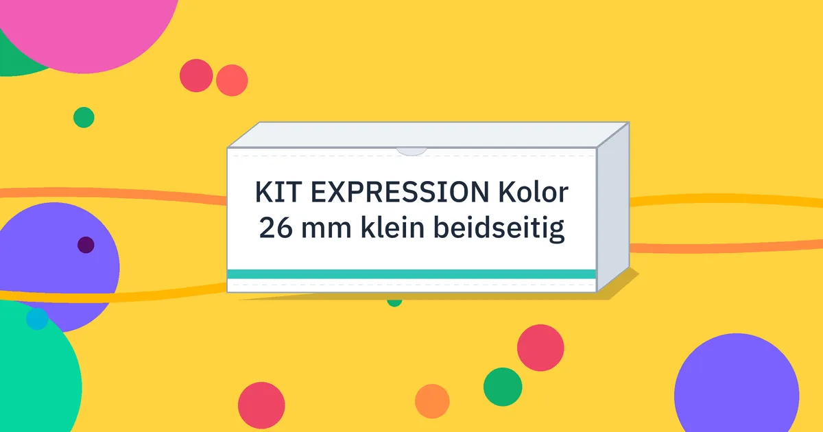 Symbolbild: Packung mit der Aufschrift KIT EXPRESSION Kolor 26 mm klein beidseitig (PZN 10134003) – Verfügbarkeit und Bezug in Apotheken in Frankfurt am Main