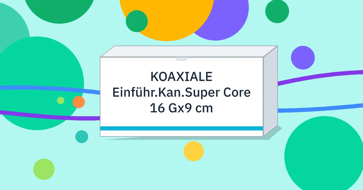 Symbolbild: Packung mit der Aufschrift KOAXIALE Einführ.Kan.Super Core 16 Gx9 cm (PZN 02350371) – Verfügbarkeit und Bezug in Apotheken in Frankfurt am Main