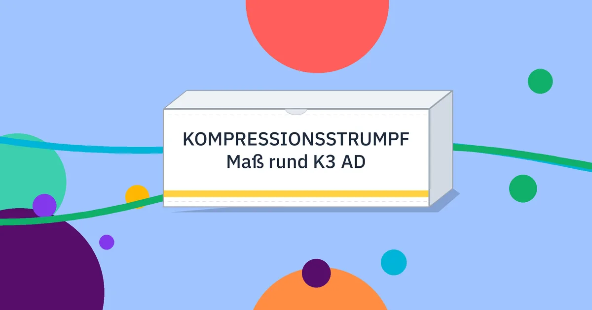 Symbolbild: Packung mit der Aufschrift KOMPRESSIONSSTRUMPF Maß rund K3 AD (PZN 04772952) – Verfügbarkeit und Bezug in Apotheken in Frankfurt am Main