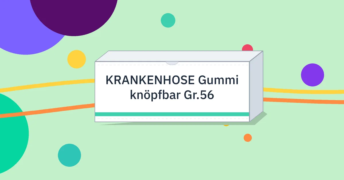 Symbolbild: Packung mit der Aufschrift KRANKENHOSE Gummi knöpfbar Gr.56 (PZN 01979871) – Verfügbarkeit und Bezug in Apotheken in Frankfurt am Main