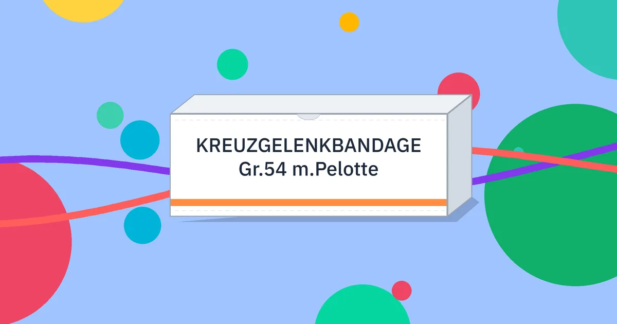Symbolbild: Packung mit der Aufschrift KREUZGELENKBANDAGE Gr.54 m.Pelotte (PZN 02008916) – Verfügbarkeit und Bezug in Apotheken in Frankfurt am Main