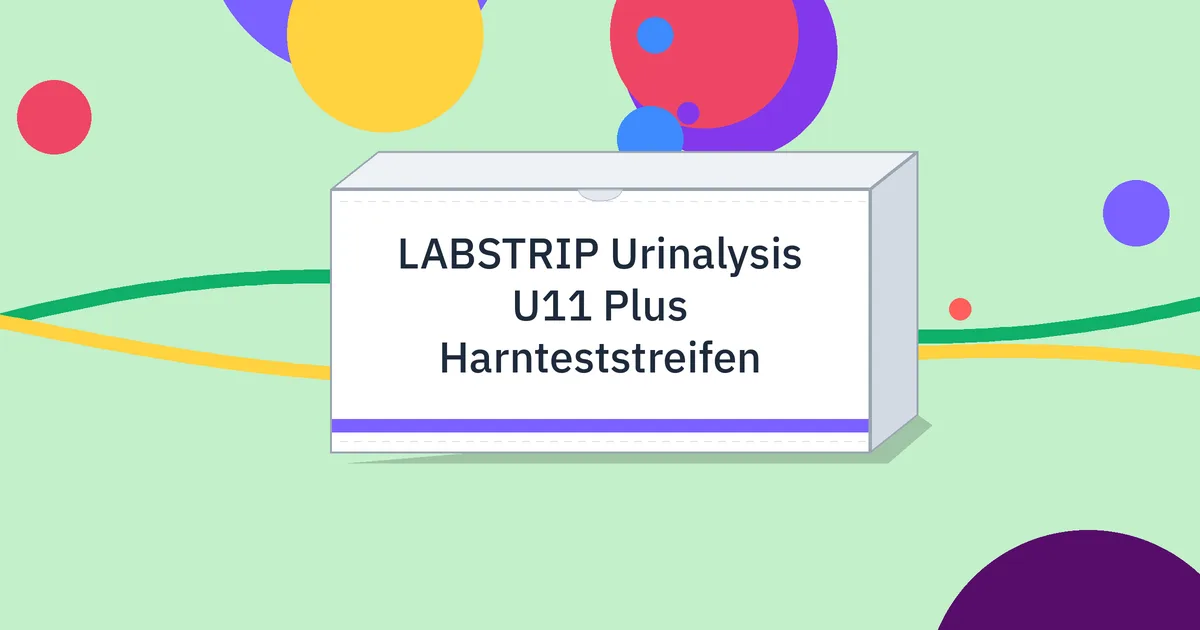 Symbolbild: Packung mit der Aufschrift LABSTRIP Urinalysis U11 Plus Harnteststreifen (PZN 16653388) – Verfügbarkeit und Bezug in Apotheken in Frankfurt am Main