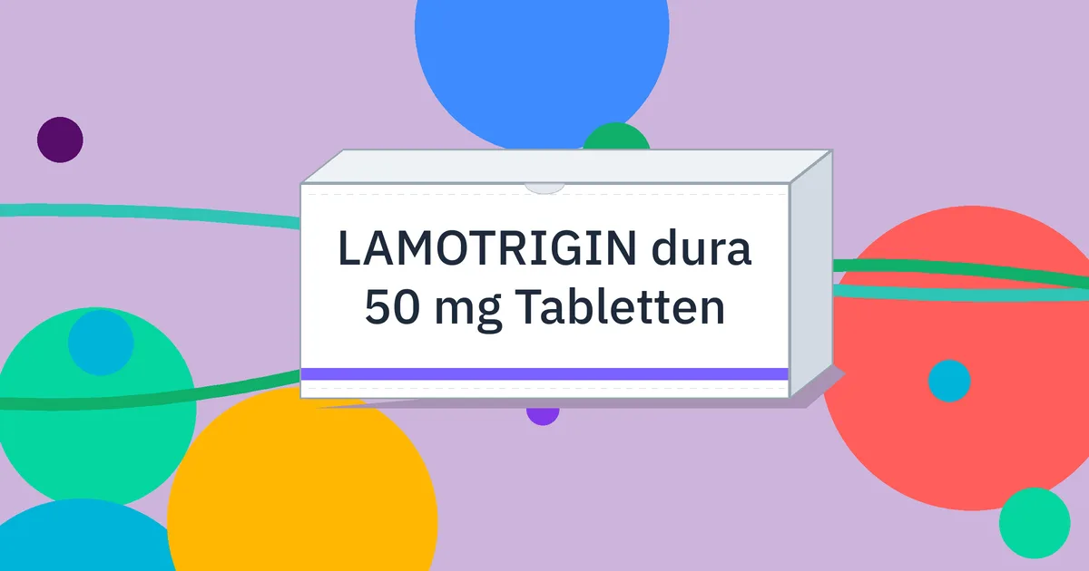 Symbolbild: Packung mit der Aufschrift LAMOTRIGIN dura 50 mg Tabletten (PZN 04385586) – Verfügbarkeit und Bezug in Apotheken in Frankfurt am Main