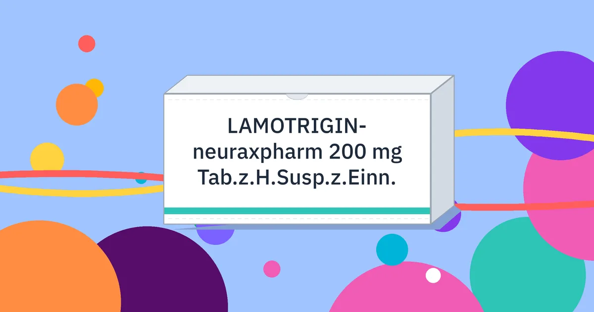Symbolbild: Packung mit der Aufschrift LAMOTRIGIN-neuraxpharm 200 mg Tab.z.H.Susp.z.Einn. (PZN 00947863) – Verfügbarkeit und Bezug in Apotheken in Frankfurt am Main