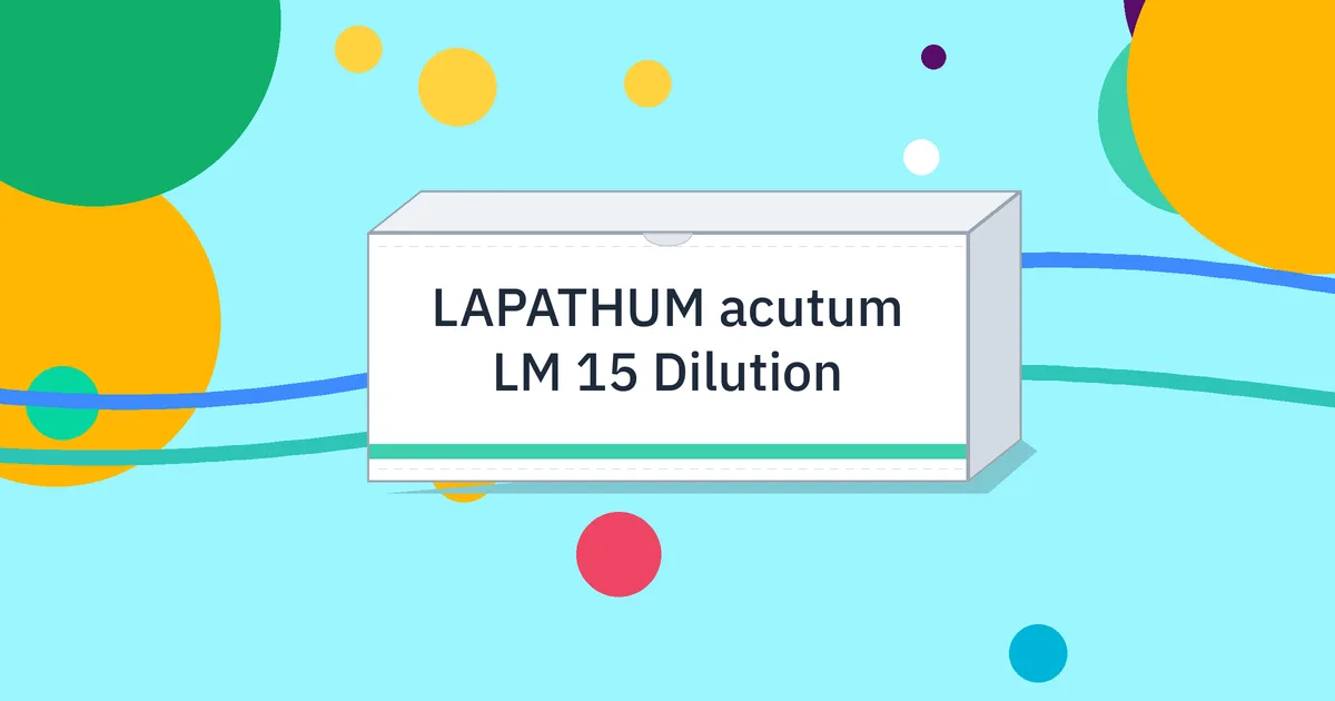 Symbolbild: Packung mit der Aufschrift LAPATHUM acutum LM 15 Dilution (PZN 13522734) – Verfügbarkeit und Bezug in Apotheken in Frankfurt am Main