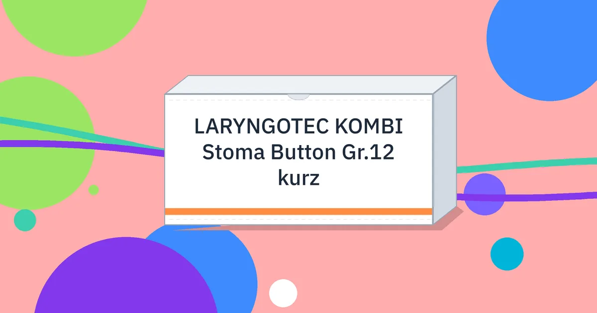 Symbolbild: Packung mit der Aufschrift LARYNGOTEC KOMBI Stoma Button Gr.12 kurz (PZN 01219634) – Verfügbarkeit und Bezug in Apotheken in Frankfurt am Main