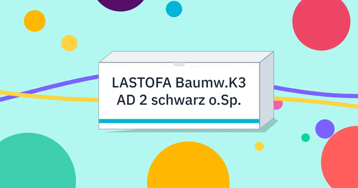 Symbolbild: Packung mit der Aufschrift LASTOFA Baumw.K3 AD 2 schwarz o.Sp. (PZN 01952872) – Verfügbarkeit und Bezug in Apotheken in Frankfurt am Main