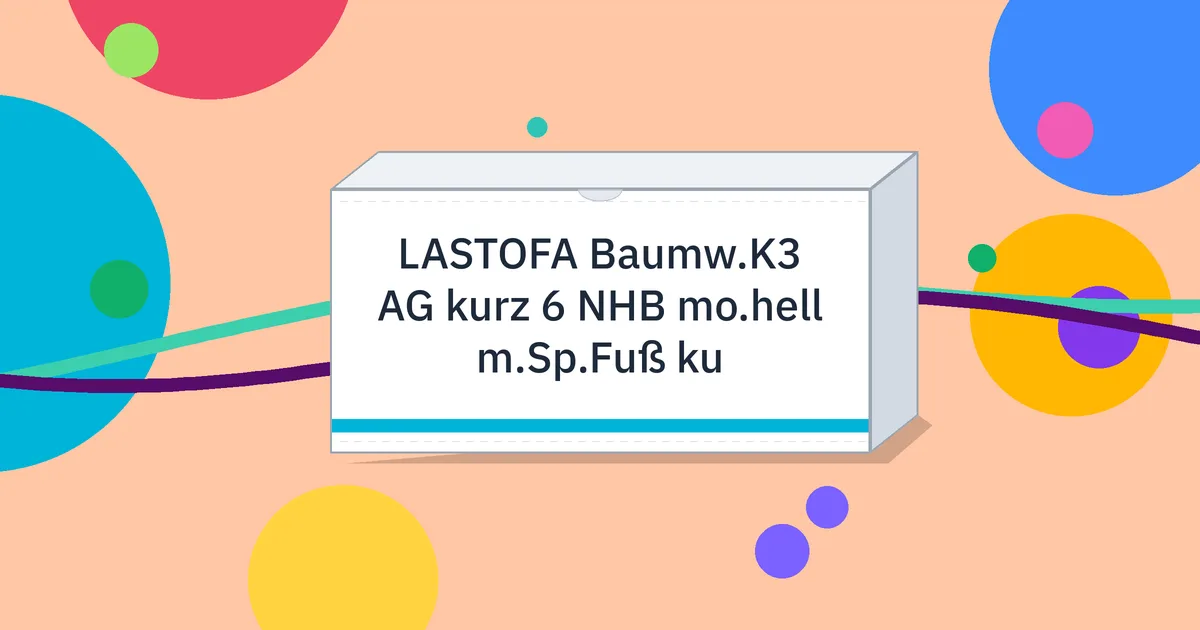 Symbolbild: Packung mit der Aufschrift LASTOFA Baumw.K3 AG kurz 6 NHB mo.hell m.Sp.Fuß ku (PZN 01955741) – Verfügbarkeit und Bezug in Apotheken in Frankfurt am Main