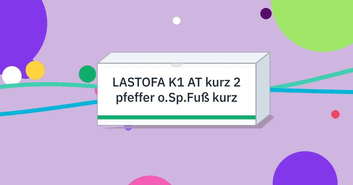 Symbolbild: Packung mit der Aufschrift LASTOFA K1 AT kurz 2 pfeffer o.Sp.Fuß kurz (PZN 13795716) – Verfügbarkeit und Bezug in Apotheken in Frankfurt am Main