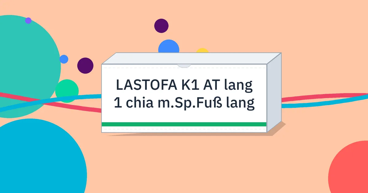 Symbolbild: Packung mit der Aufschrift LASTOFA K1 AT lang 1 chia m.Sp.Fuß lang (PZN 13794970) – Verfügbarkeit und Bezug in Apotheken in Frankfurt am Main