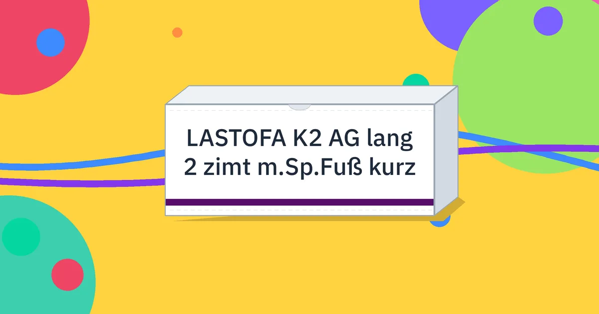Symbolbild: Packung mit der Aufschrift LASTOFA K2 AG lang 2 zimt m.Sp.Fuß kurz (PZN 13802853) – Verfügbarkeit und Bezug in Apotheken in Frankfurt am Main