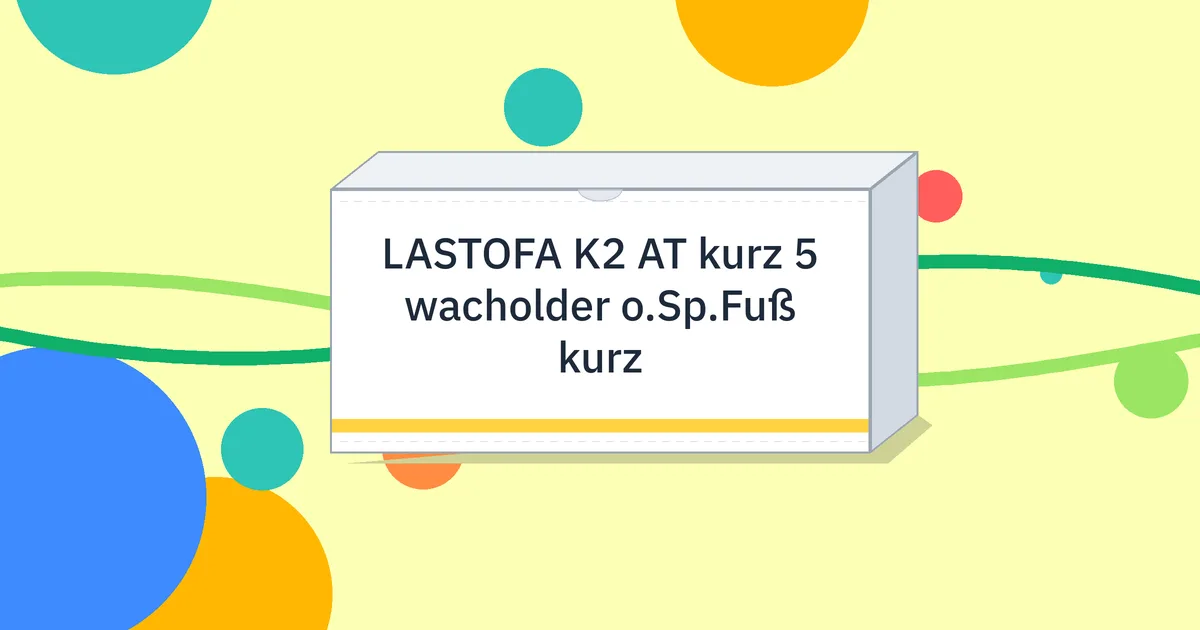 Symbolbild: Packung mit der Aufschrift LASTOFA K2 AT kurz 5 wacholder o.Sp.Fuß kurz (PZN 13809826) – Verfügbarkeit und Bezug in Apotheken in Frankfurt am Main