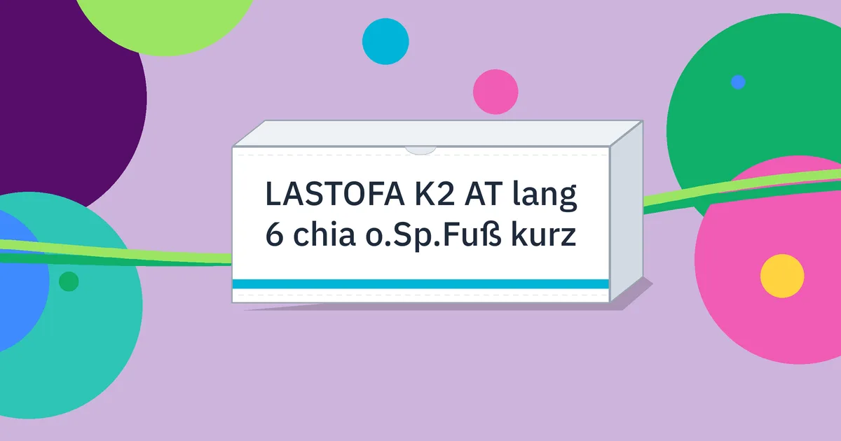 Symbolbild: Packung mit der Aufschrift LASTOFA K2 AT lang 6 chia o.Sp.Fuß kurz (PZN 13809996) – Verfügbarkeit und Bezug in Apotheken in Frankfurt am Main