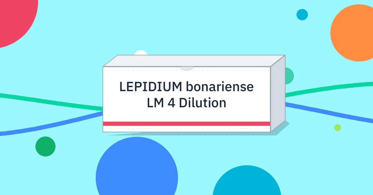 Symbolbild: Packung mit der Aufschrift LEPIDIUM bonariense LM 4 Dilution (PZN 13526258) – Verfügbarkeit und Bezug in Apotheken in Frankfurt am Main