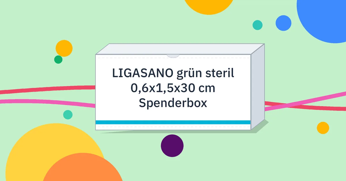 Symbolbild: Packung mit der Aufschrift LIGASANO grün steril 0,6x1,5x30 cm Spenderbox (PZN 20101878) – Verfügbarkeit und Bezug in Apotheken in Frankfurt am Main