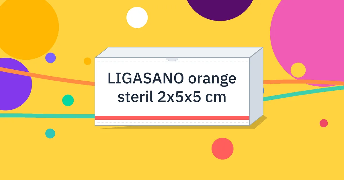 Symbolbild: Packung mit der Aufschrift LIGASANO orange steril 2x5x5 cm (PZN 17252094) – Verfügbarkeit und Bezug in Apotheken in Frankfurt am Main