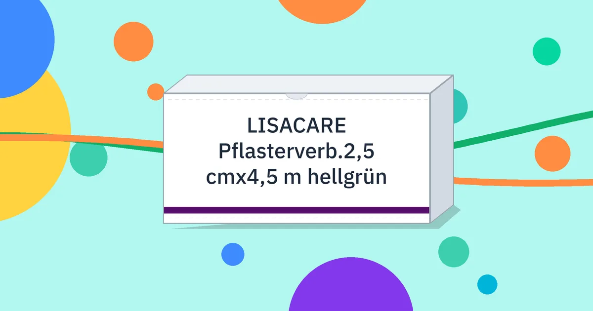 Symbolbild: Packung mit der Aufschrift LISACARE Pflasterverb.2,5 cmx4,5 m hellgrün (PZN 17891581) – Verfügbarkeit und Bezug in Apotheken in Frankfurt am Main