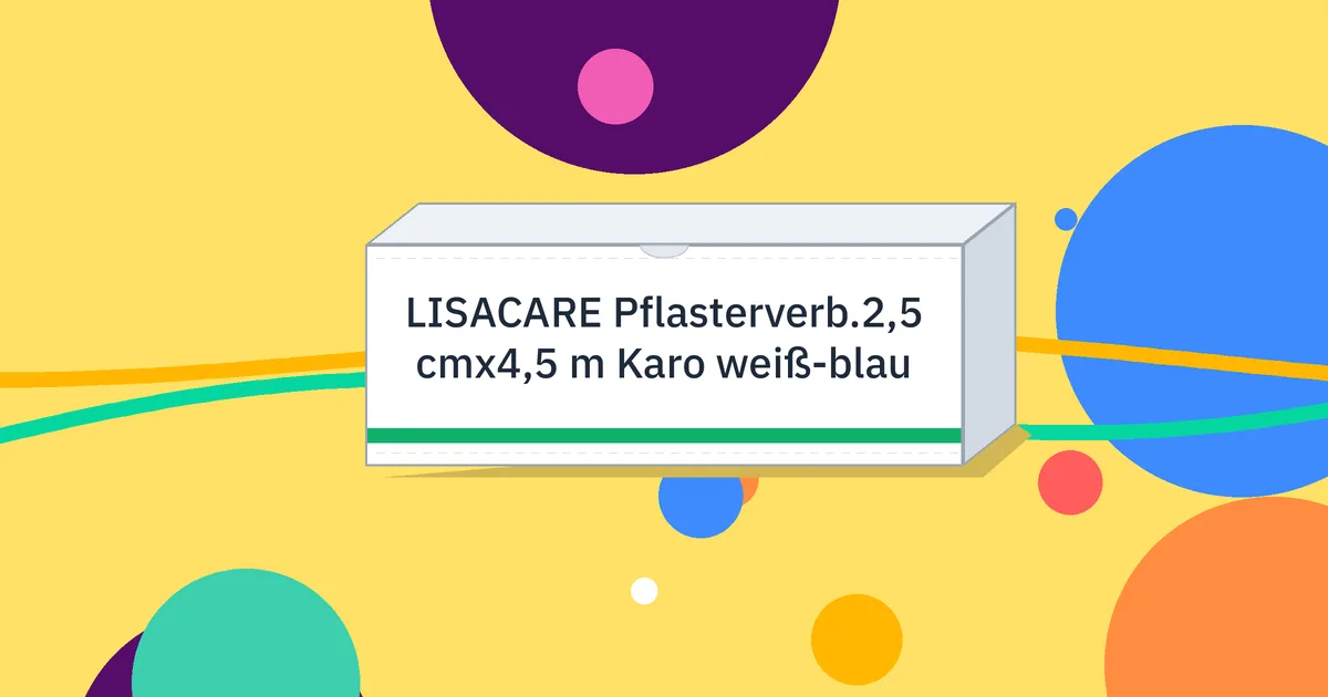 Symbolbild: Packung mit der Aufschrift LISACARE Pflasterverb.2,5 cmx4,5 m Karo weiß-blau (PZN 17891730) – Verfügbarkeit und Bezug in Apotheken in Frankfurt am Main